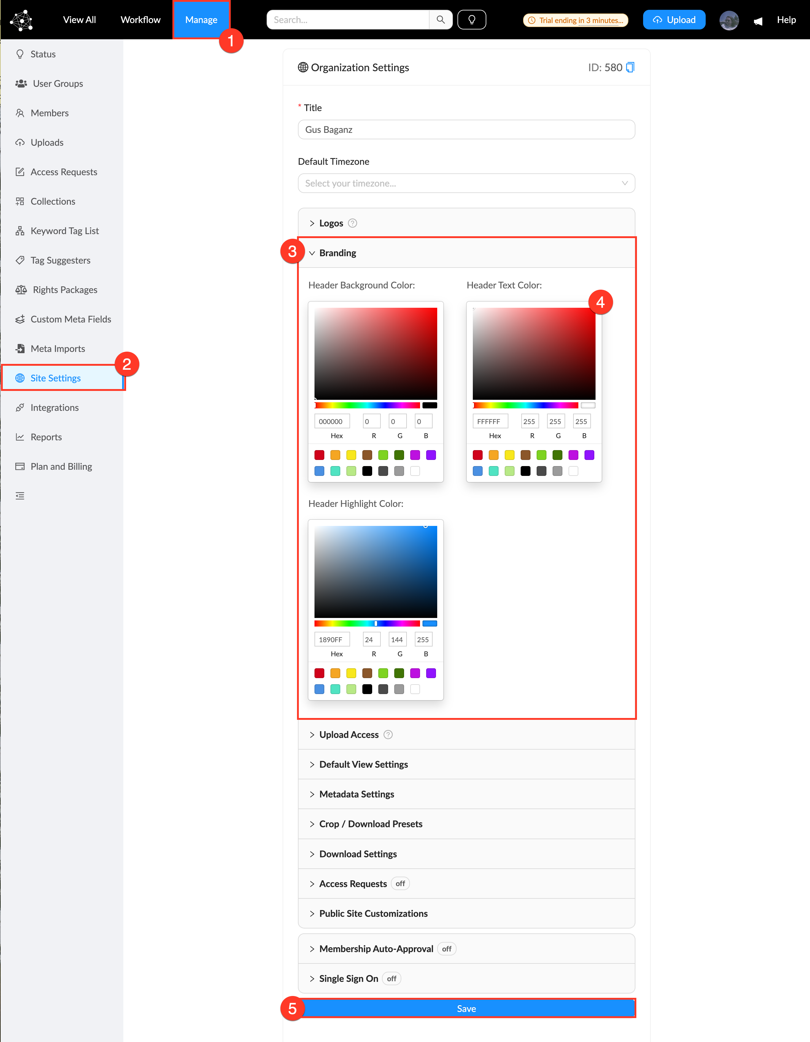 Customize header colors – mediagraph™